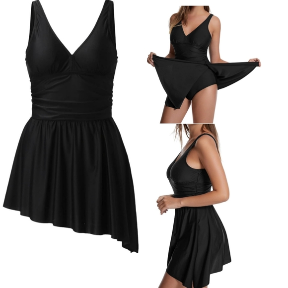 Lascana | Swim | Lascana Black Ruched Long Swim Dress Size | Poshmark